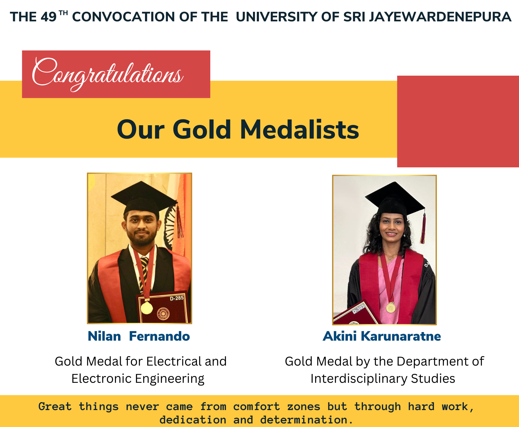 Congratulations to Our Gold Medalists at the 49th Convocation of the University of Sri ...
