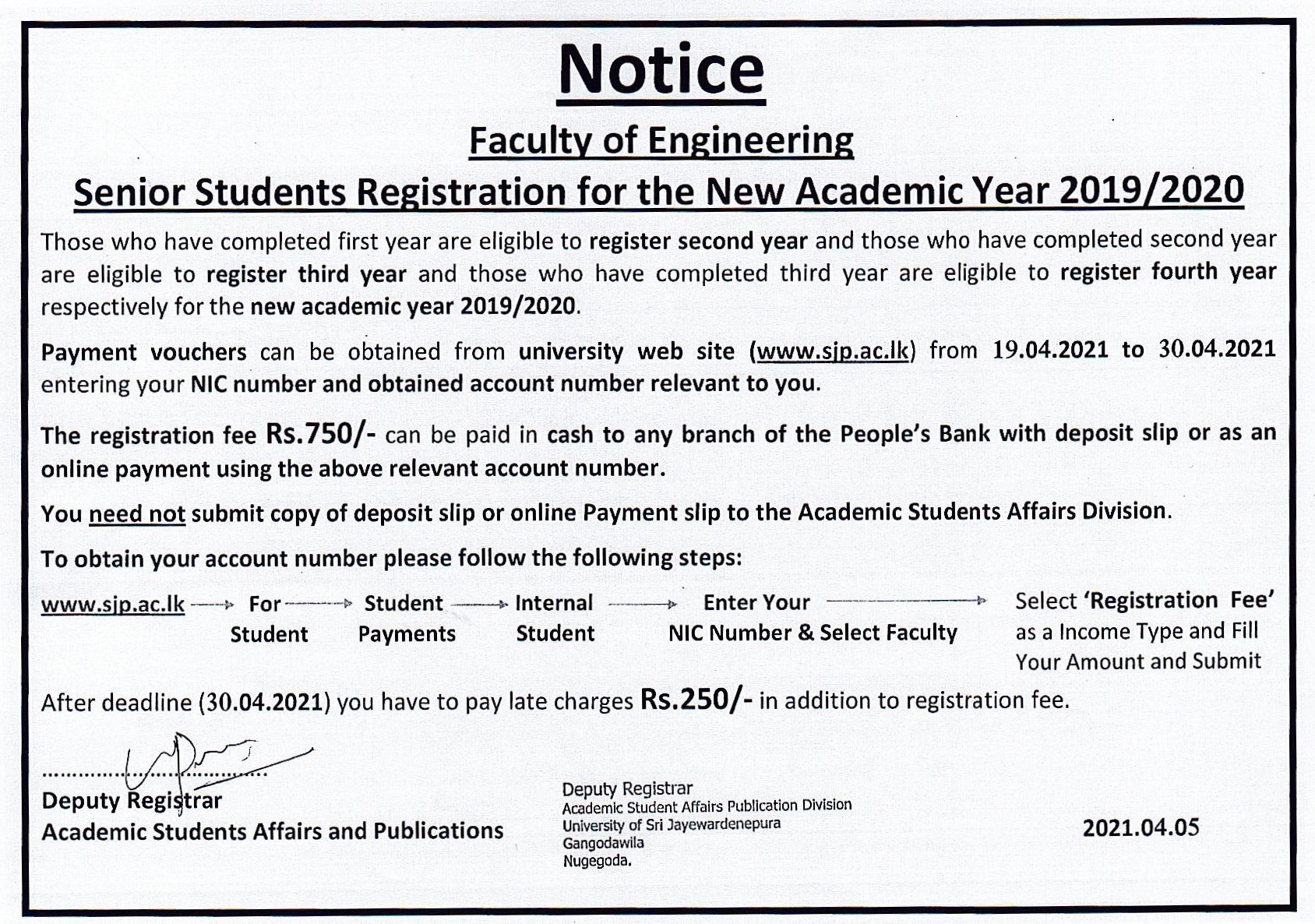 Notice for Senior Students – Faculty of Engineering, University of Sri ...