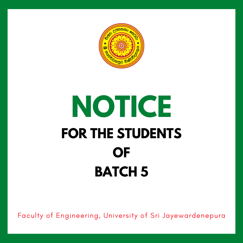 Notice – Faculty of Engineering, University of Sri Jayewardenepura