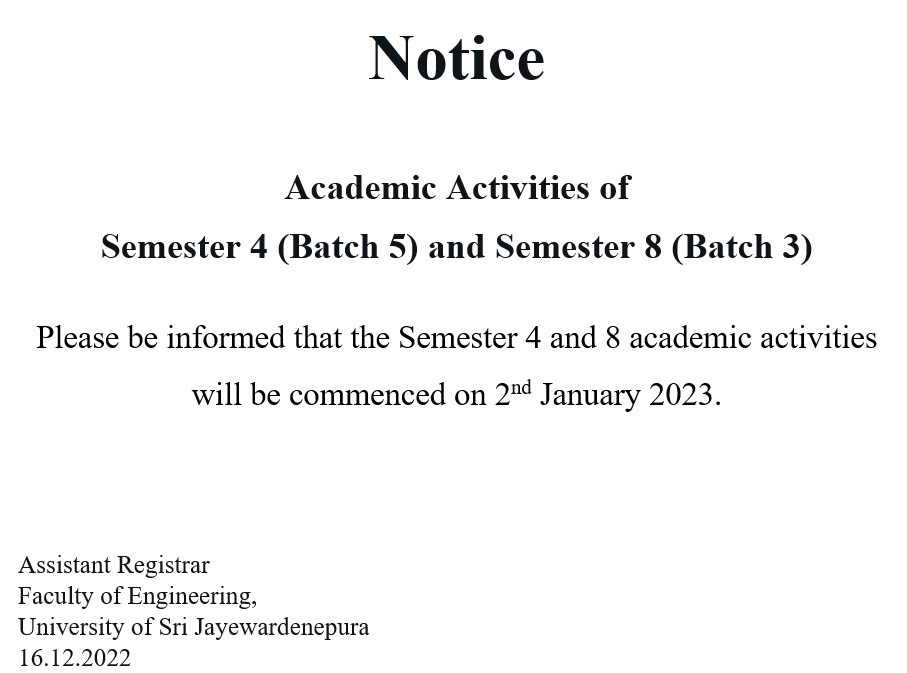 Semester 4 and 8 Academic Activities – Faculty of Engineering ...